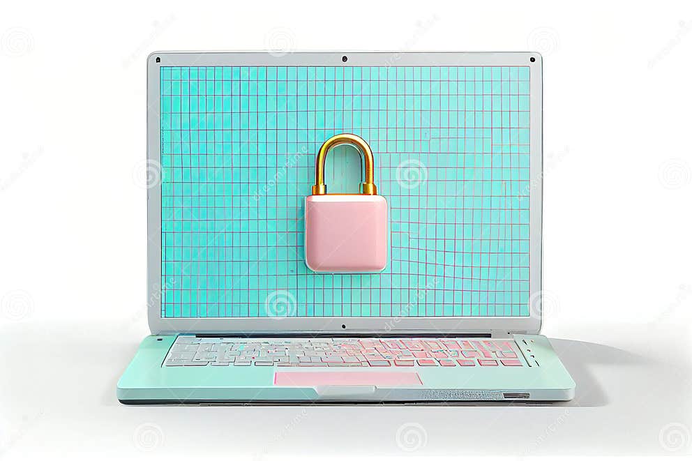 Computer on Light Background with Lock As a Concept of Cyber Security ...