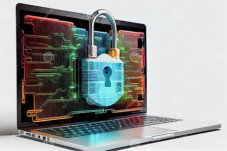 Computer on Light Background with Lock As a Concept of Cyber Security ...