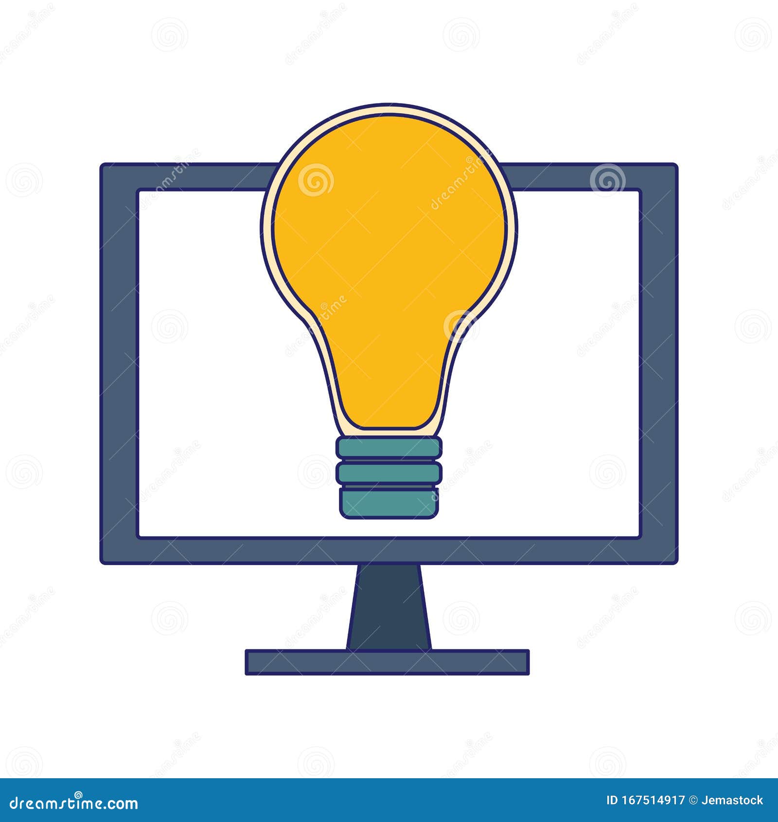 Computer with Light Bulb Icon Stock Vector - Illustration of flat ...