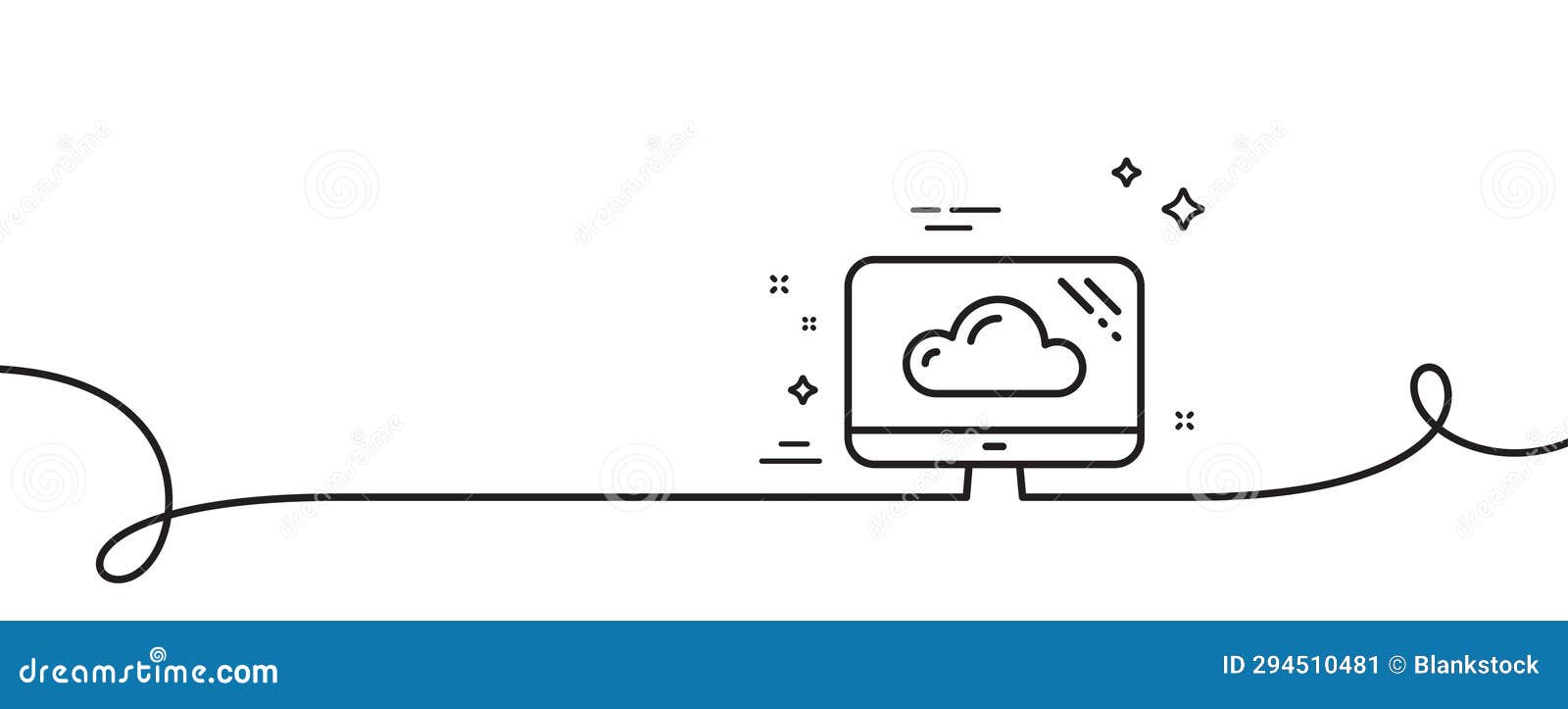 Computer Line Icon. Cloud Storage Service Sign. Monitor Symbol. Continuous Line with Curl ...