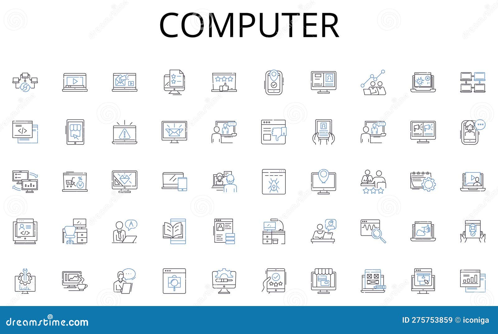 Computer Line Icons Collection. Inception, Ignition, Launch, Activation ...