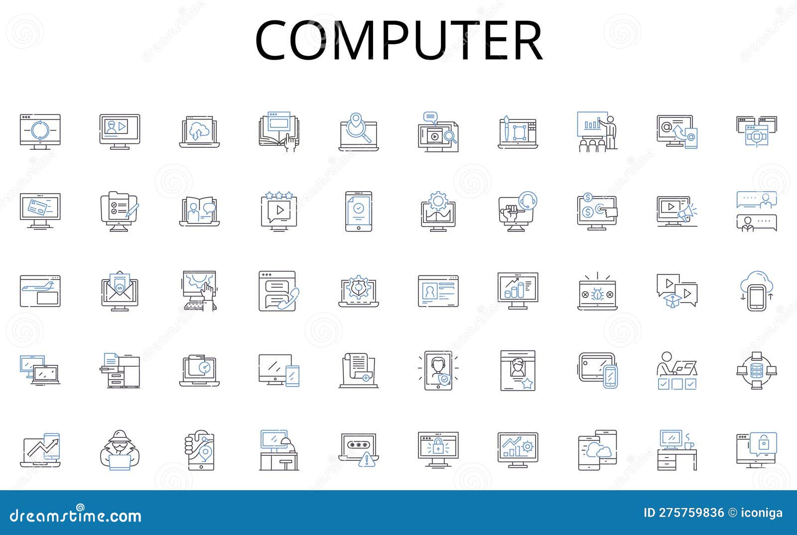 Computer Line Icons Collection. Integration, Automation, Optimization ...