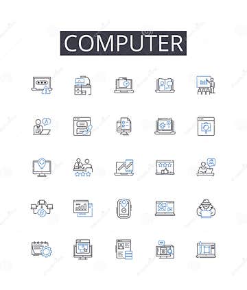 Computer Line Icons Collection. Laptop, Desktop, Machine, Workstation ...