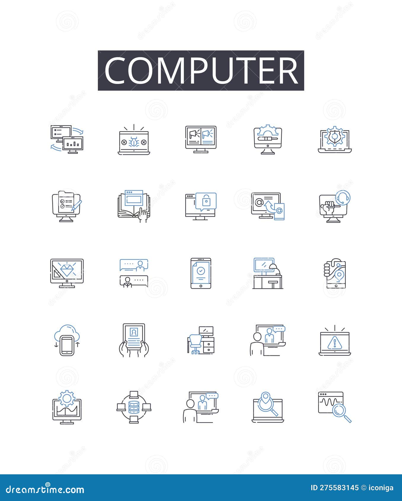 Computer Line Icons Collection Transformation Adaptation Resilience