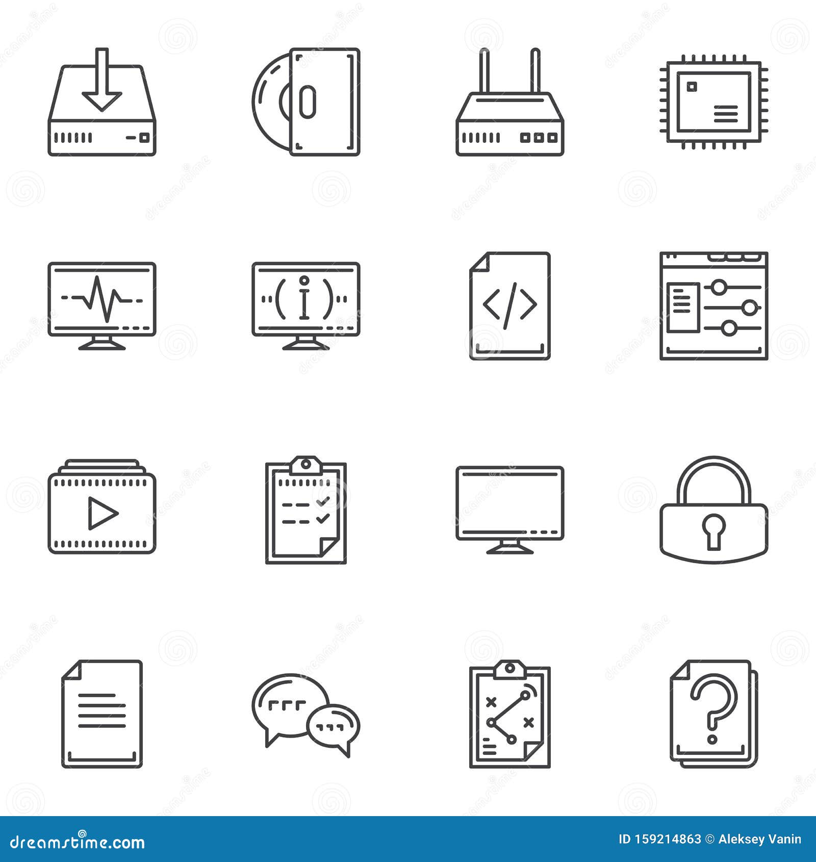 Computer line icons set stock vector. Illustration of collection ...