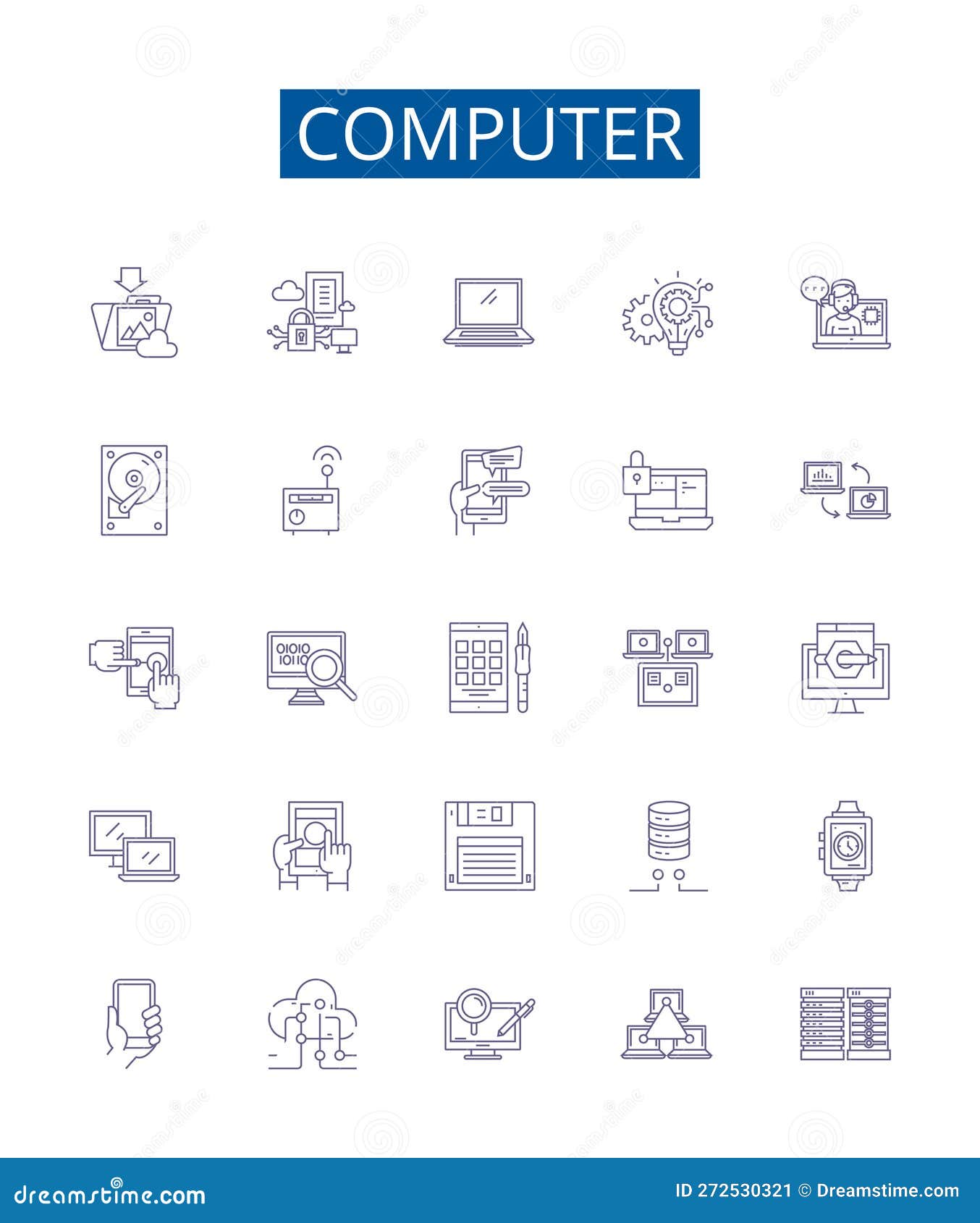 Computer Line Icons Signs Set. Design Collection of Hardware, Software ...