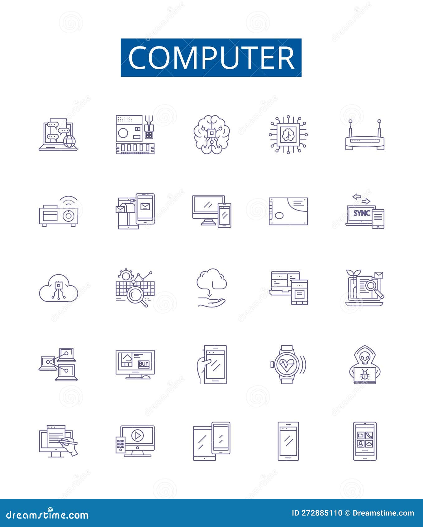 Computer Line Icons Signs Set. Design Collection of Hardware, Software ...