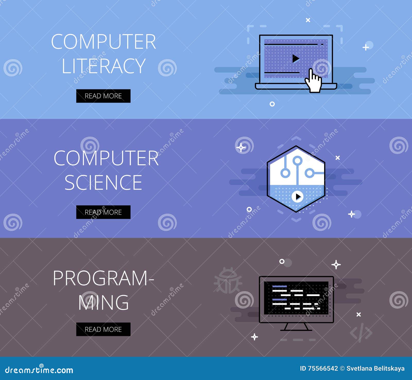 Computer Literacy. Computer Science. Programming. Vector Banners Stock ...