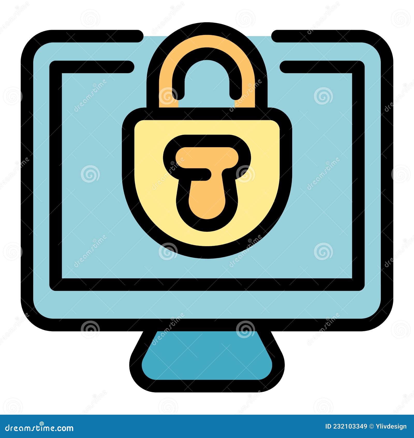 Computer Lock Icon Color Outline Vector Stock Vector - Illustration of ...