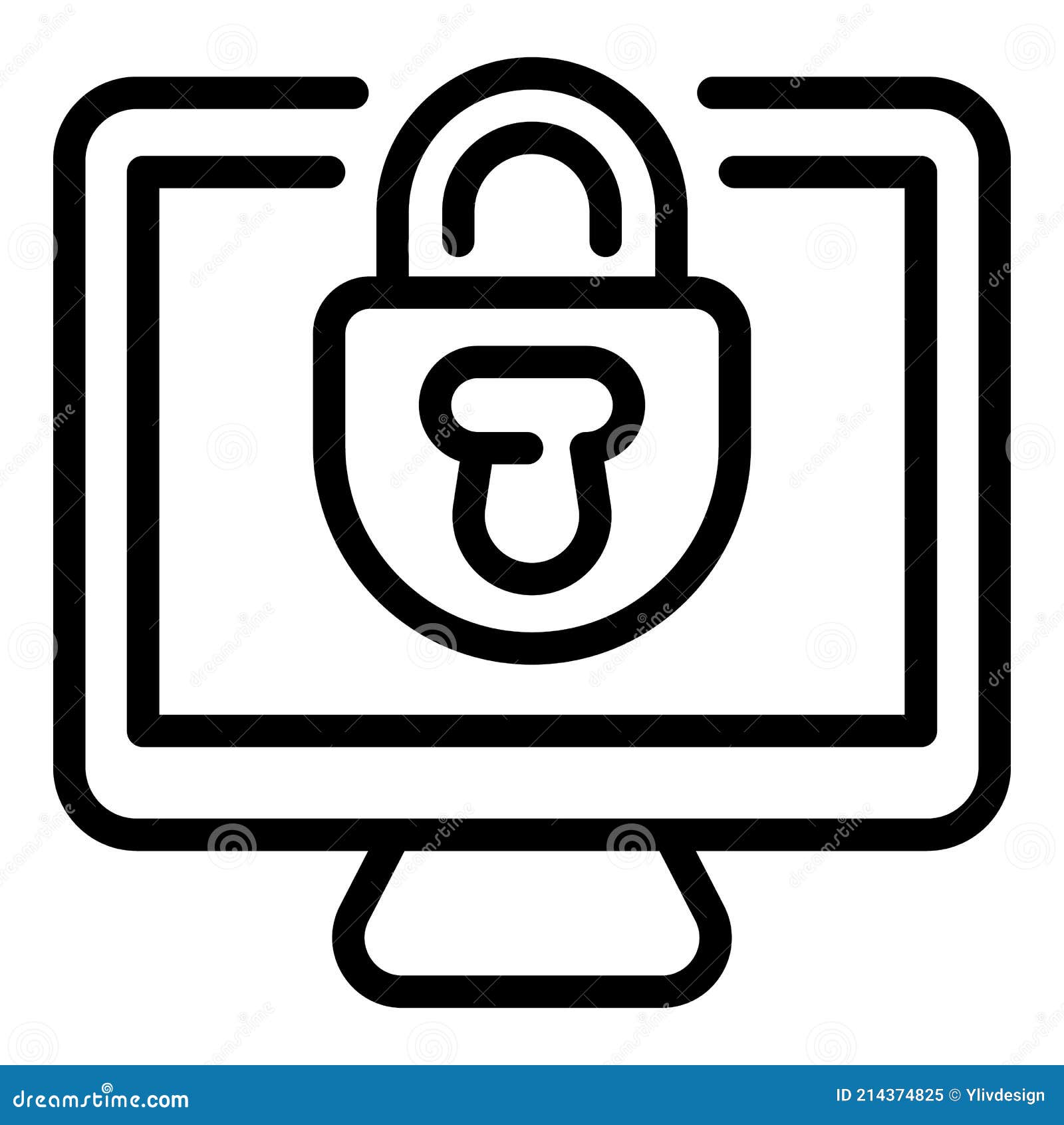 Computer Lock Icon, Outline Style Stock Vector - Illustration of line ...