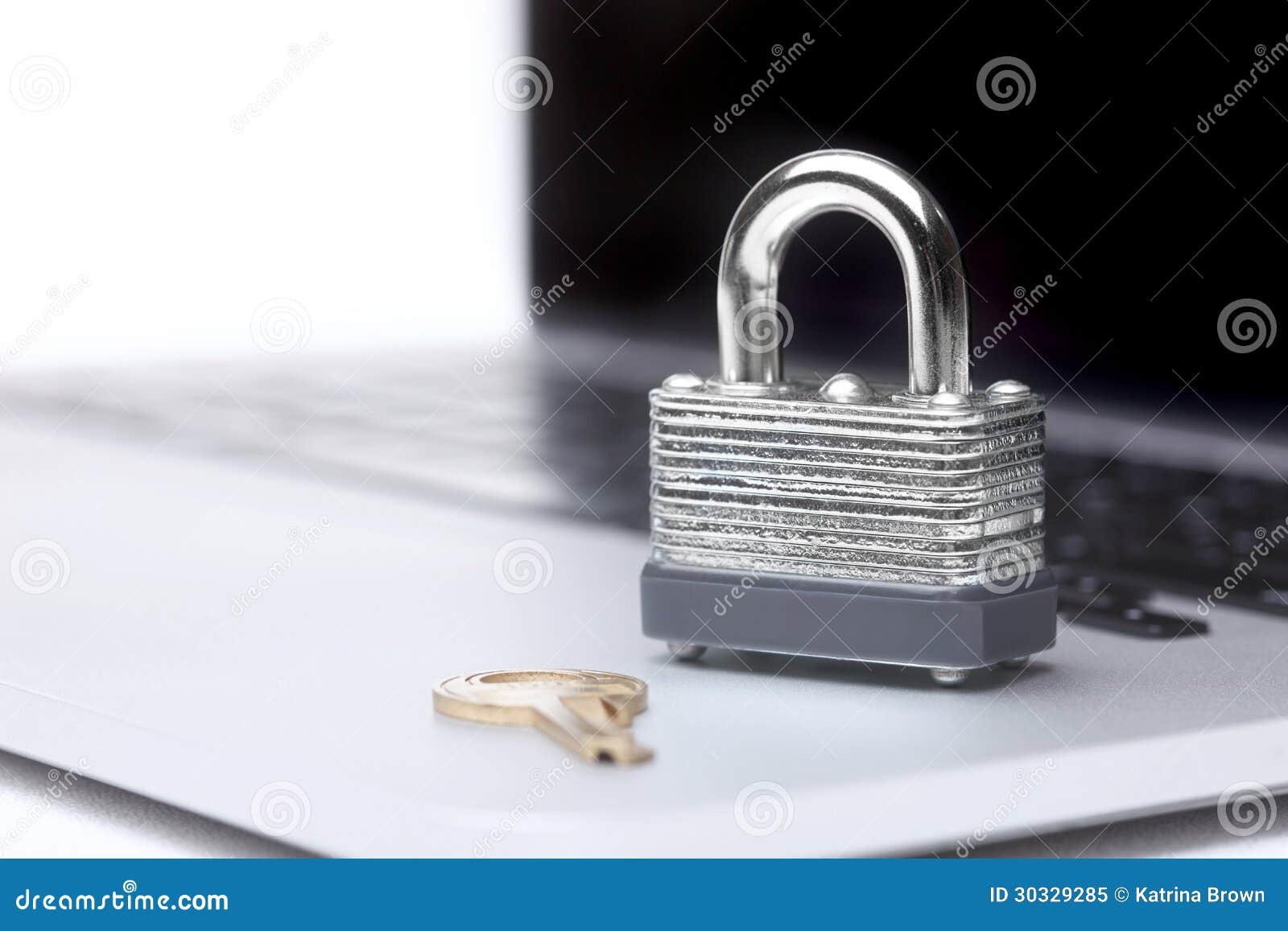 Computer with Lock and Key stock image. Image of safety - 30329285