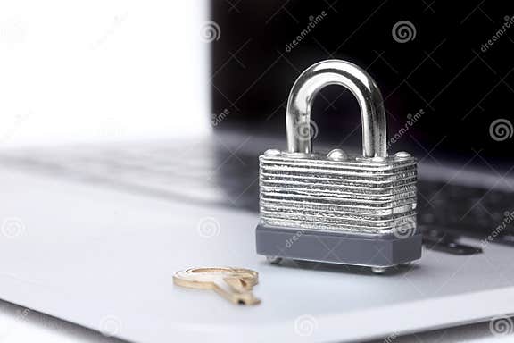 Computer with Lock and Key stock image. Image of safety - 30329285