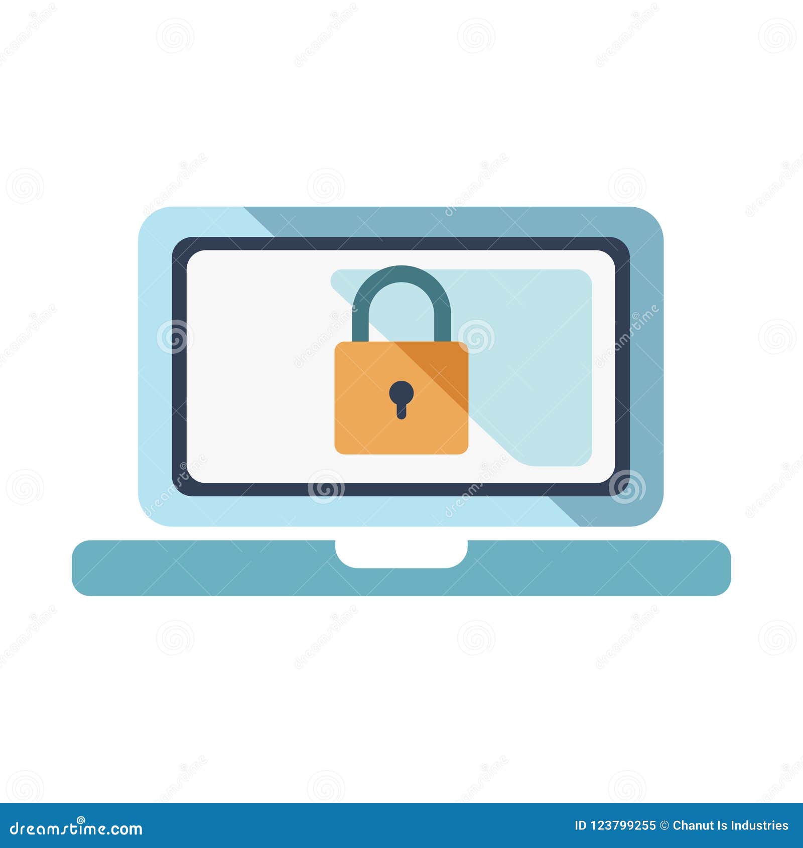 Protected Computer Flat Illustration Stock Vector - Illustration of ...