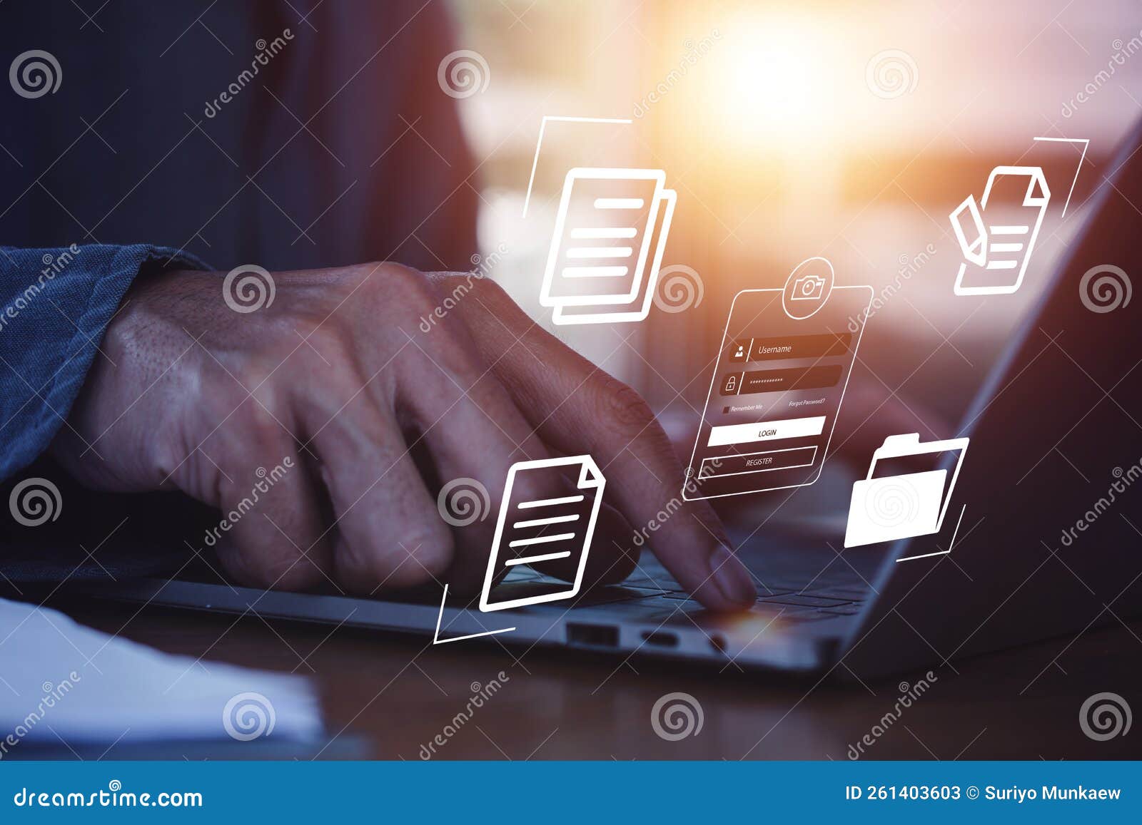 Computer Login Businessman Working Laptop Computer on Virtual Screen ...