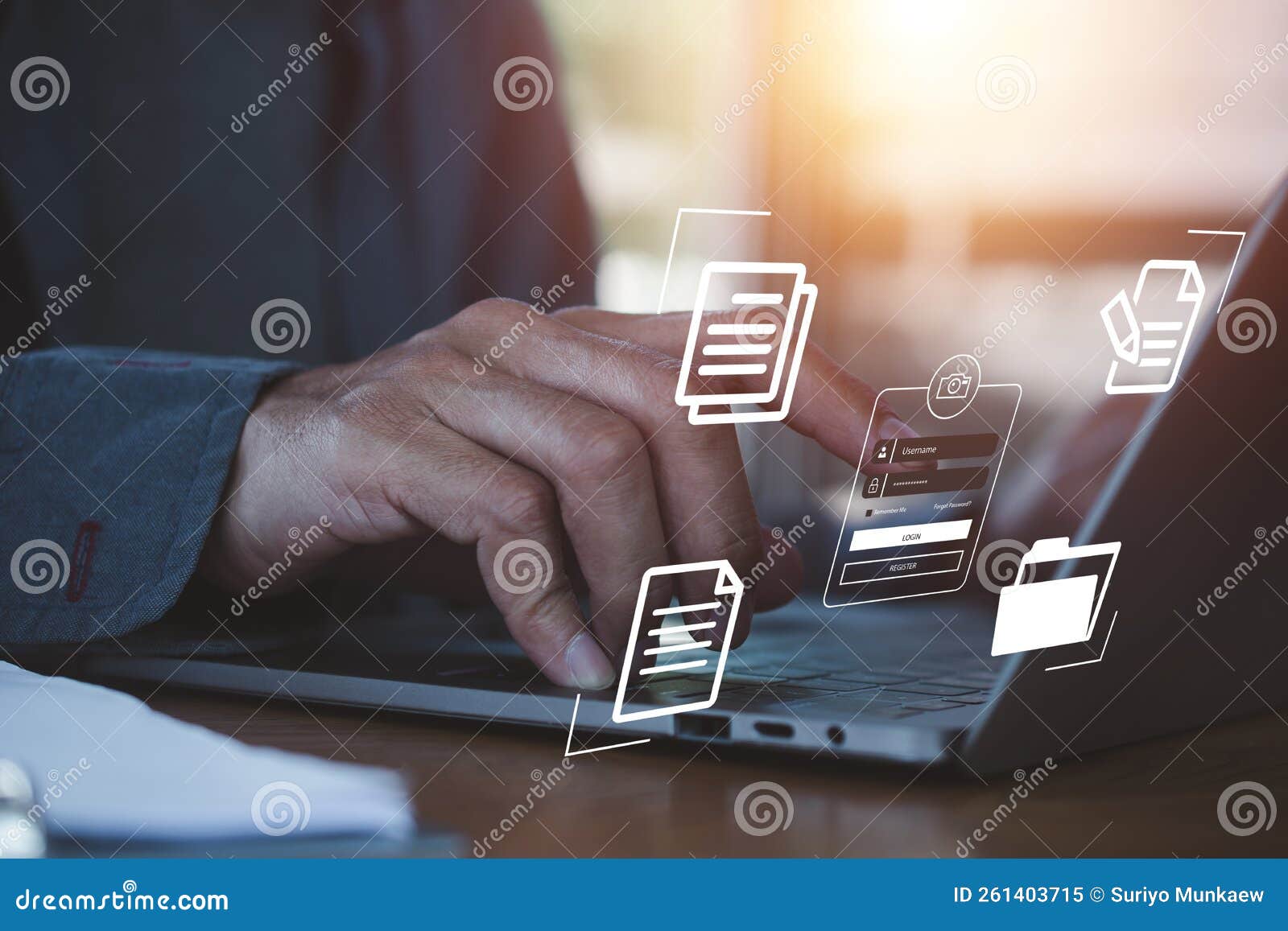 Computer Login Businessman Working Laptop Computer on Virtual Screen ...