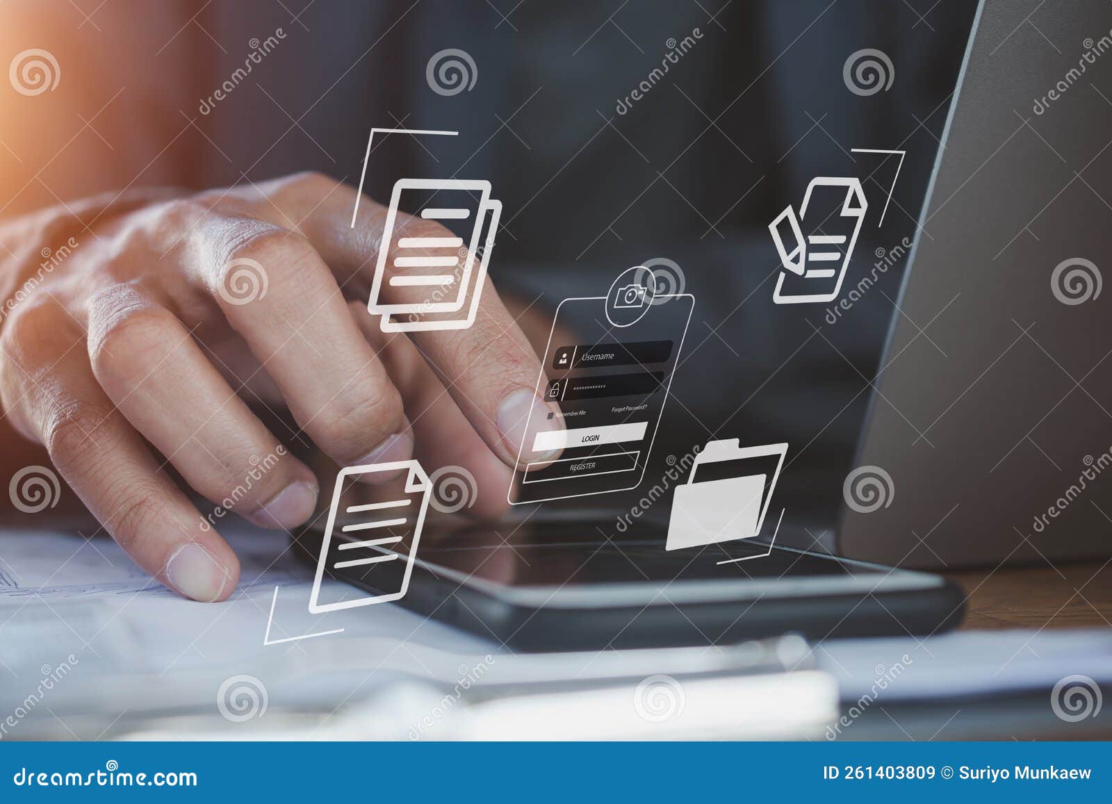 Computer Login Businessman Working Laptop Computer on Virtual Screen ...