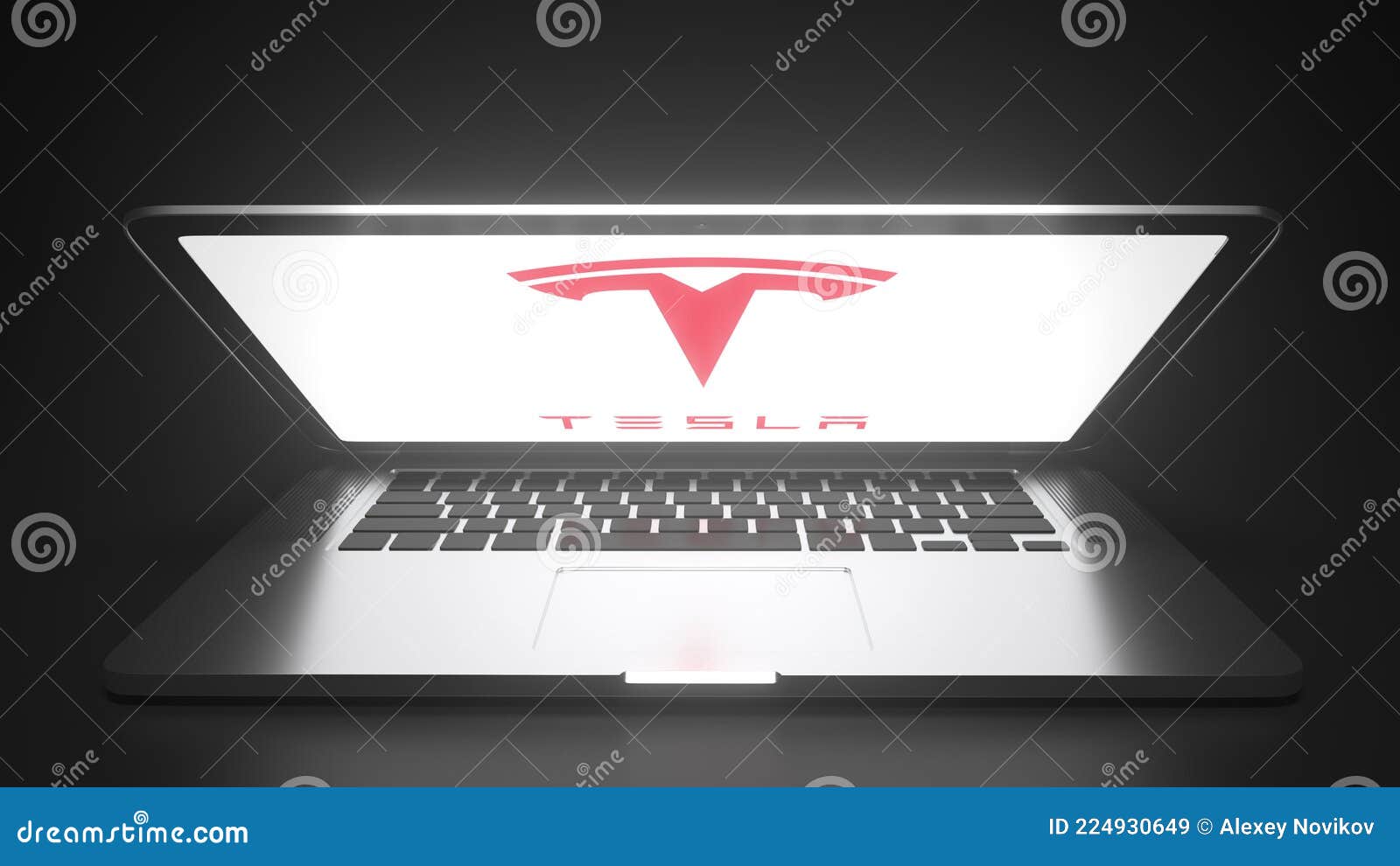 Open Laptop with Logo of TESLA on the Screen. Editorial Conceptual 3d ...