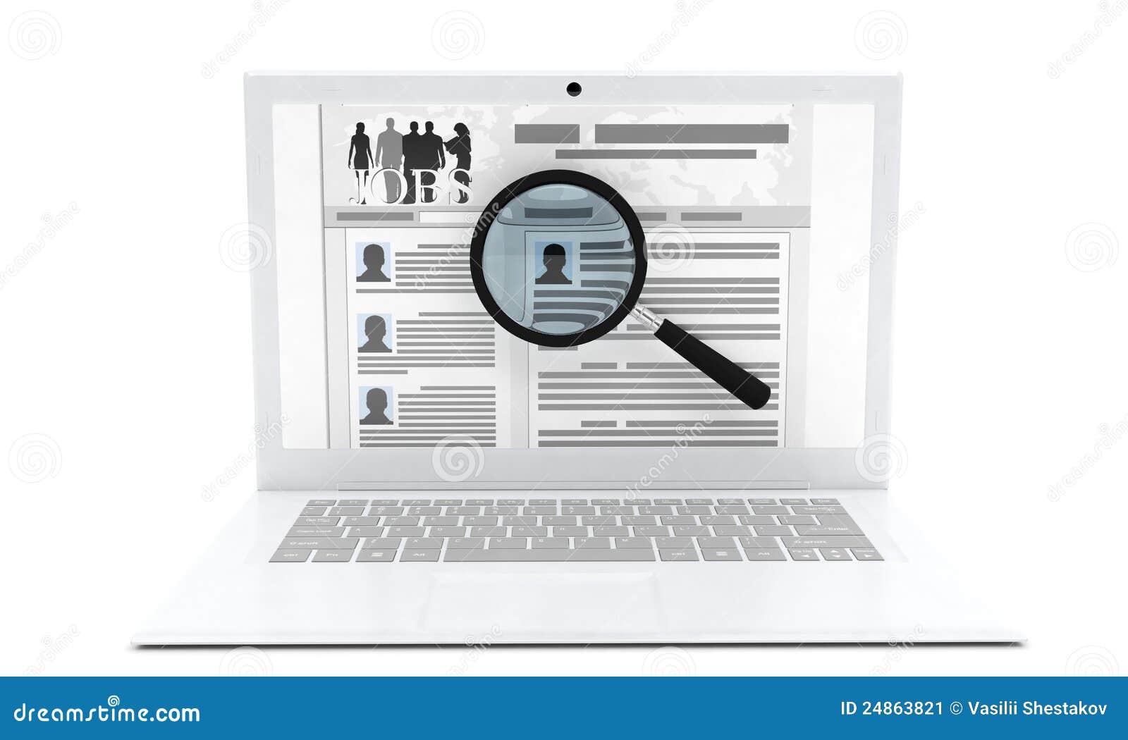 Computer and a Magnifying Glass Stock Illustration - Illustration of ...