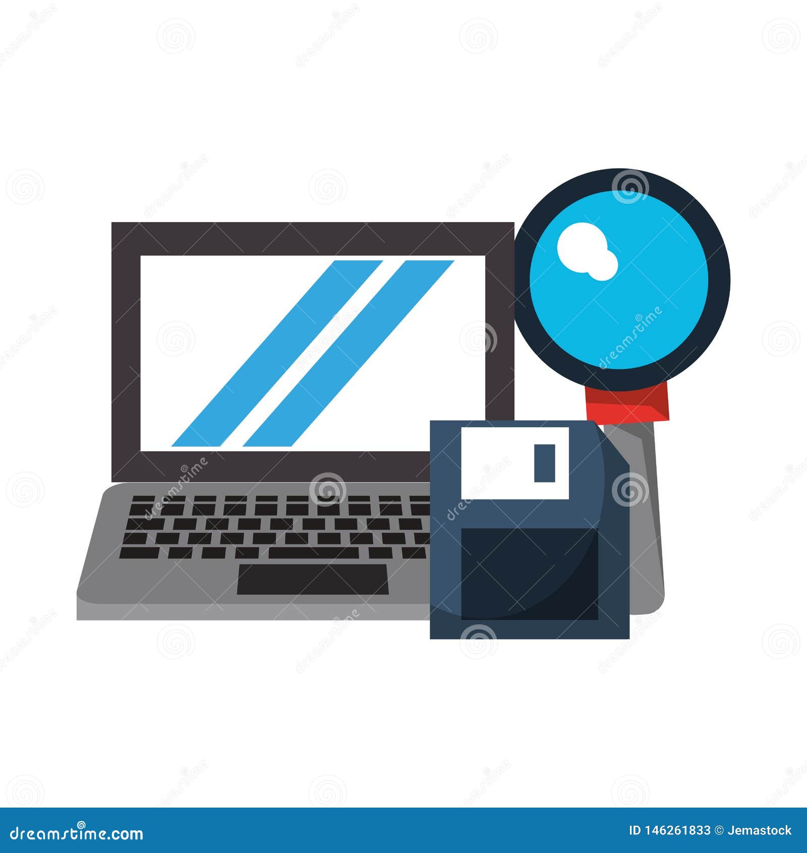 Computer with Magnifying Glass and Document Stock Vector - Illustration ...