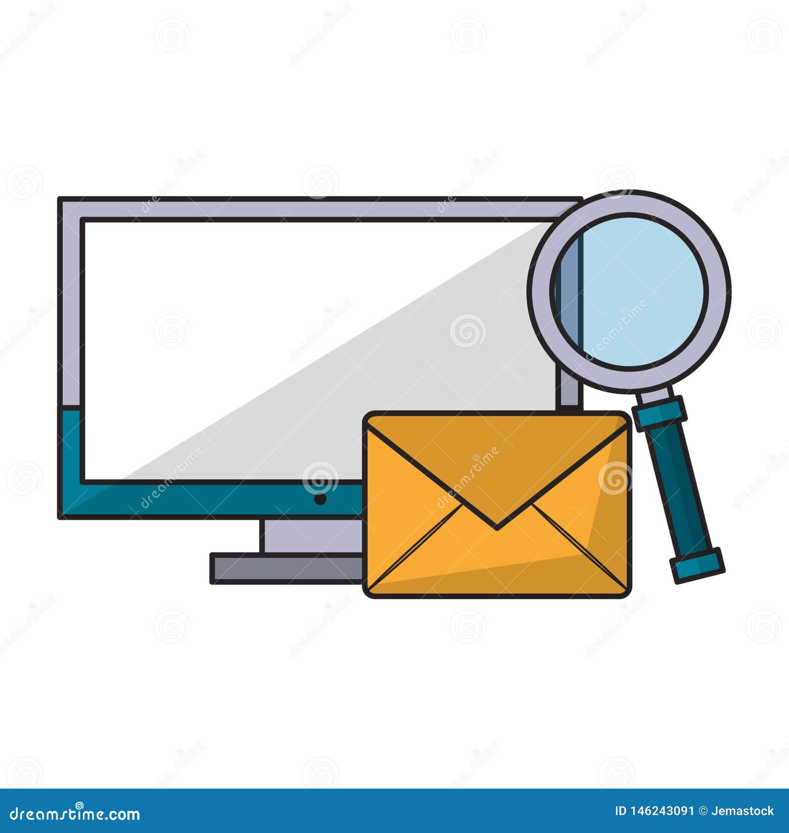 Computer with Magnifying Glass and Envelope Stock Vector - Illustration ...