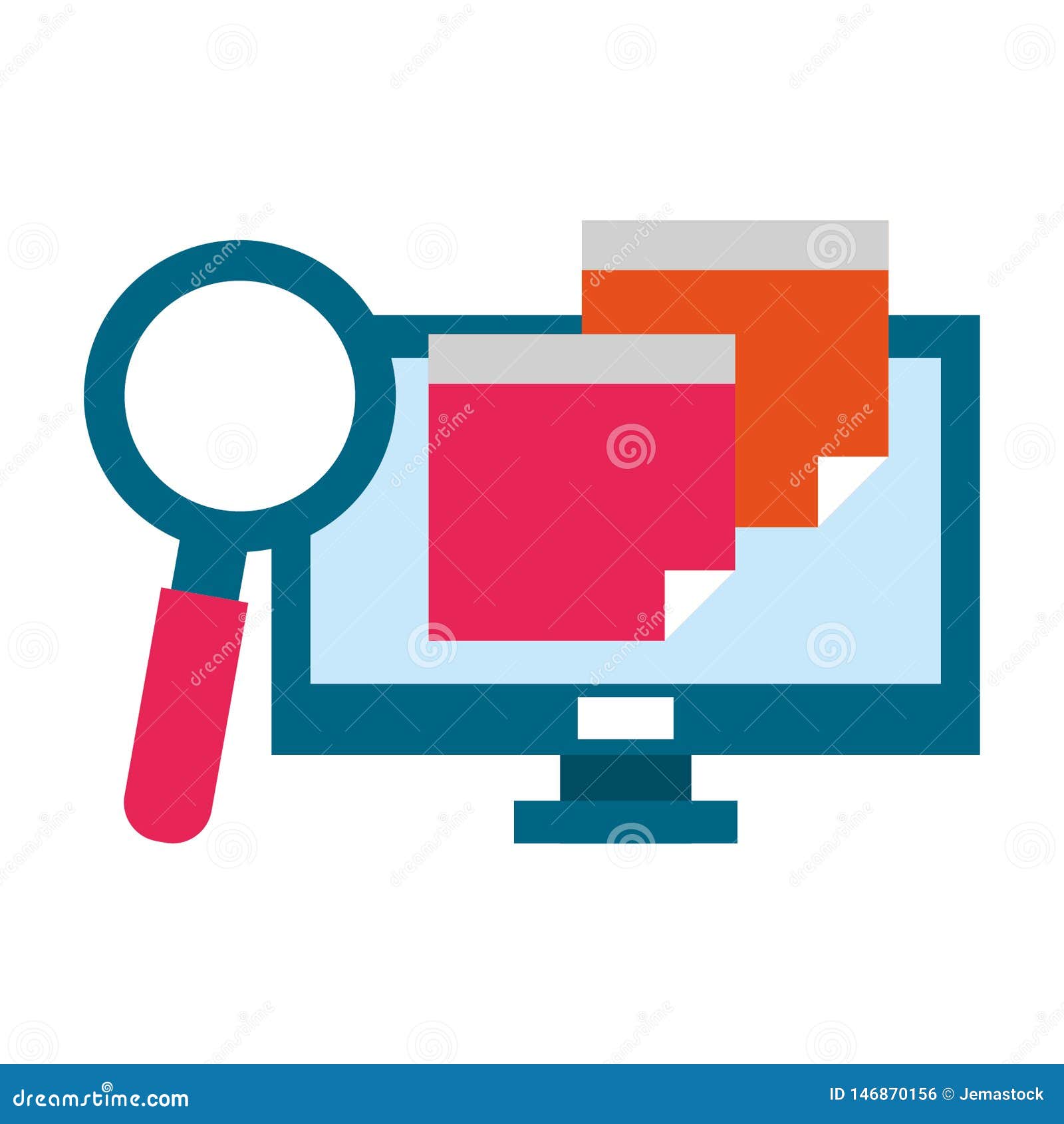 Computer with Magnifying Glass Stock Vector - Illustration of portable ...