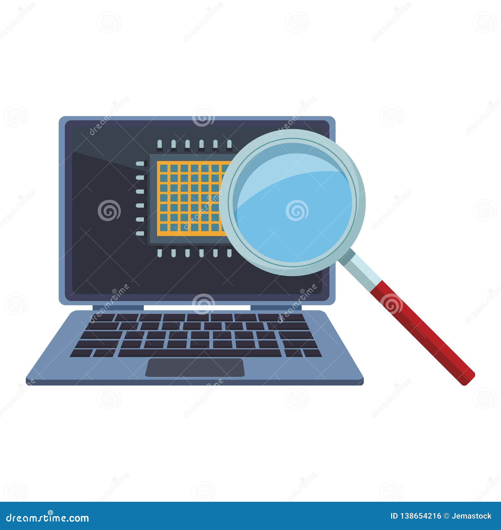 Computer with Magnifying Glass Stock Vector - Illustration of black ...