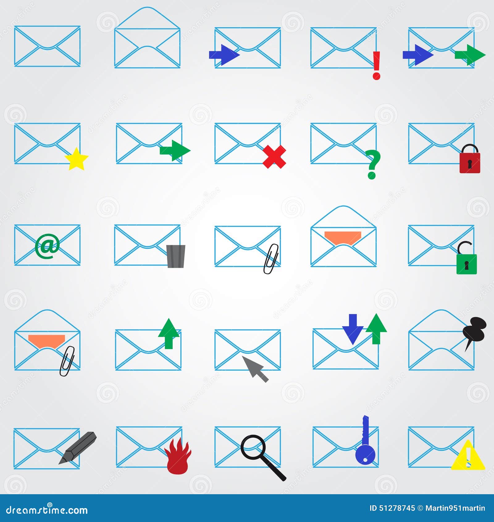 Computer Mail Simple Outline Blue Icons Stock Vector - Illustration of ...