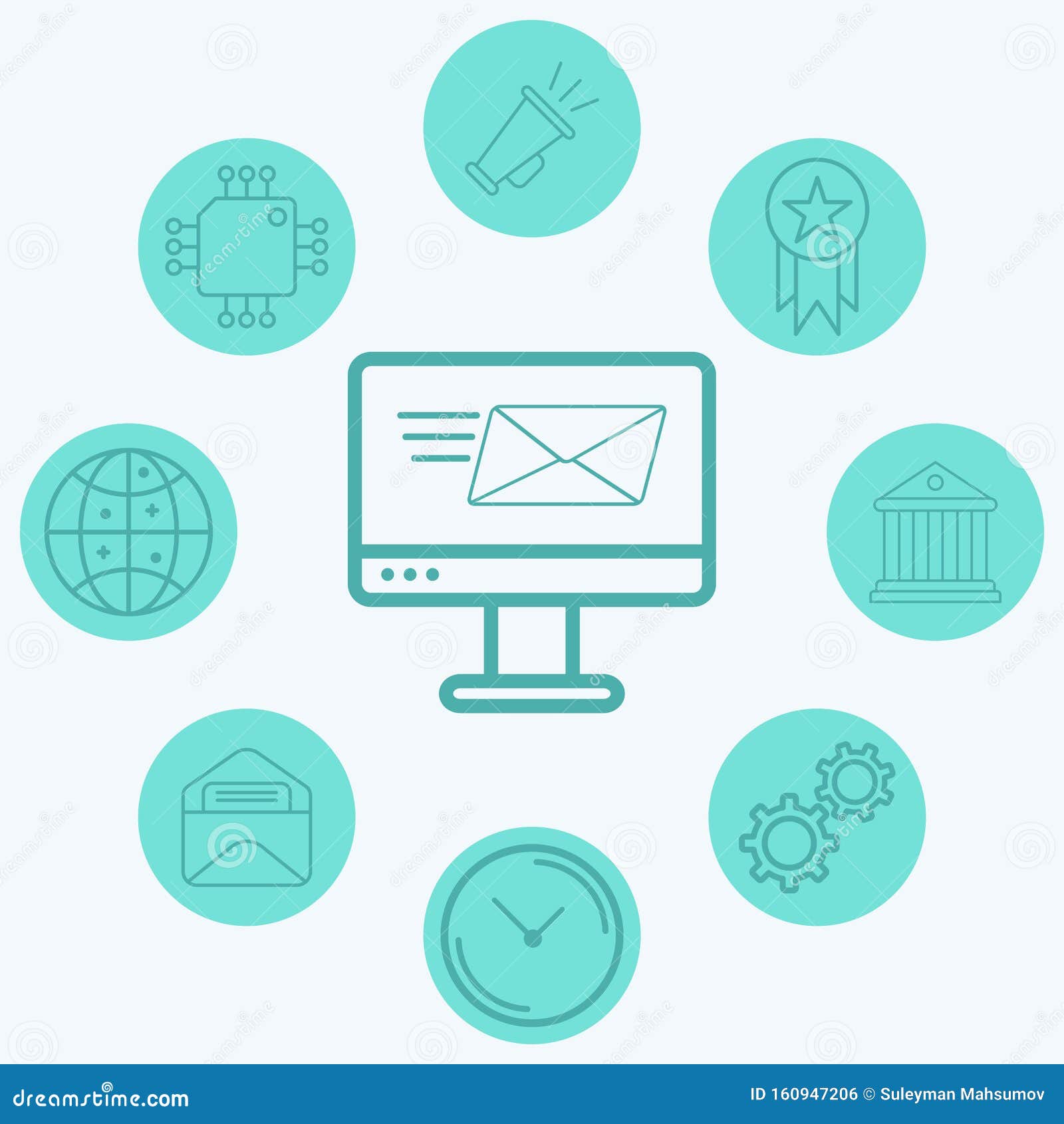 Computer with Mail Vector Icon Sign Symbol Stock Illustration ...