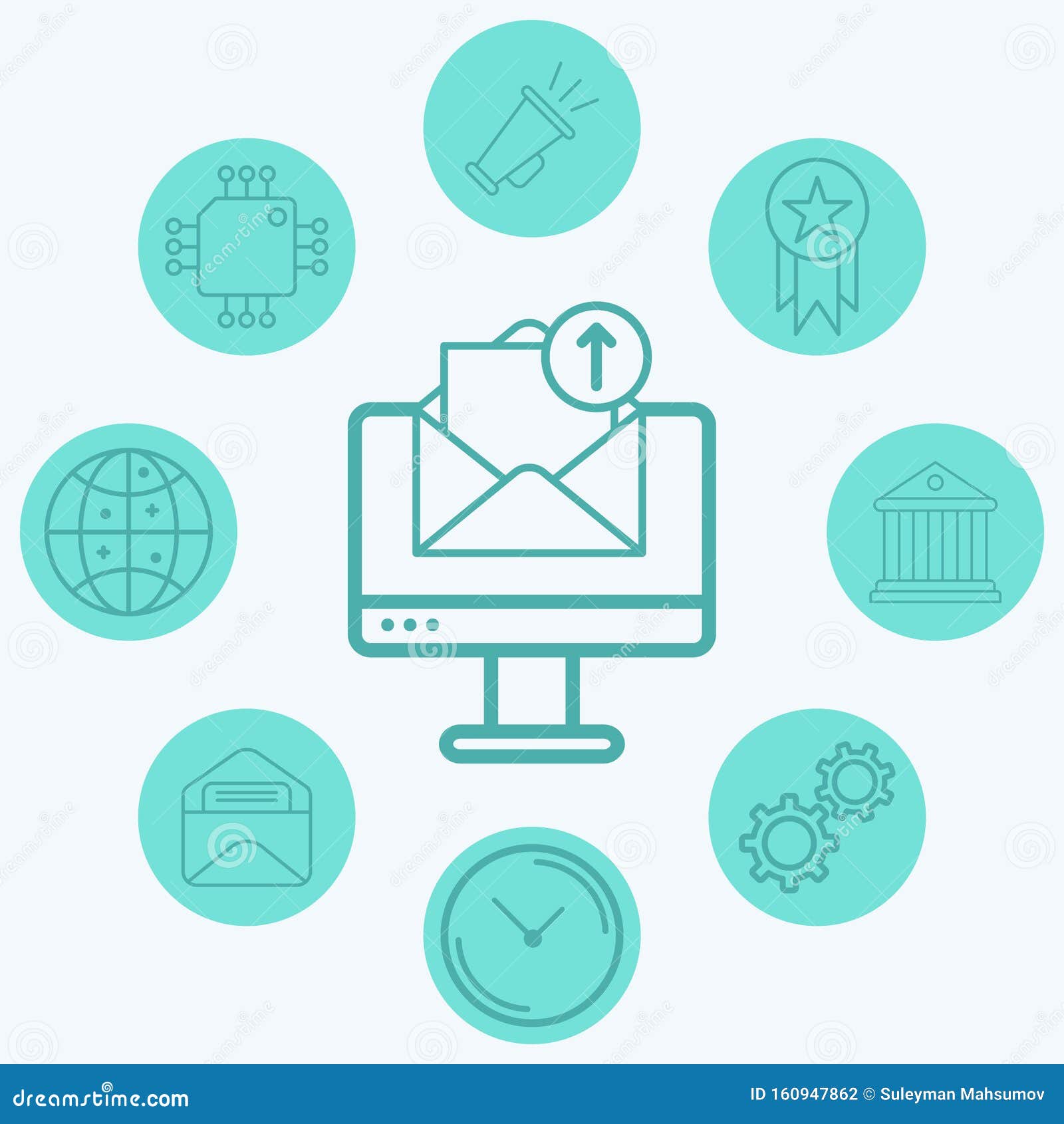 Computer with Mail Vector Icon Sign Symbol Stock Illustration ...