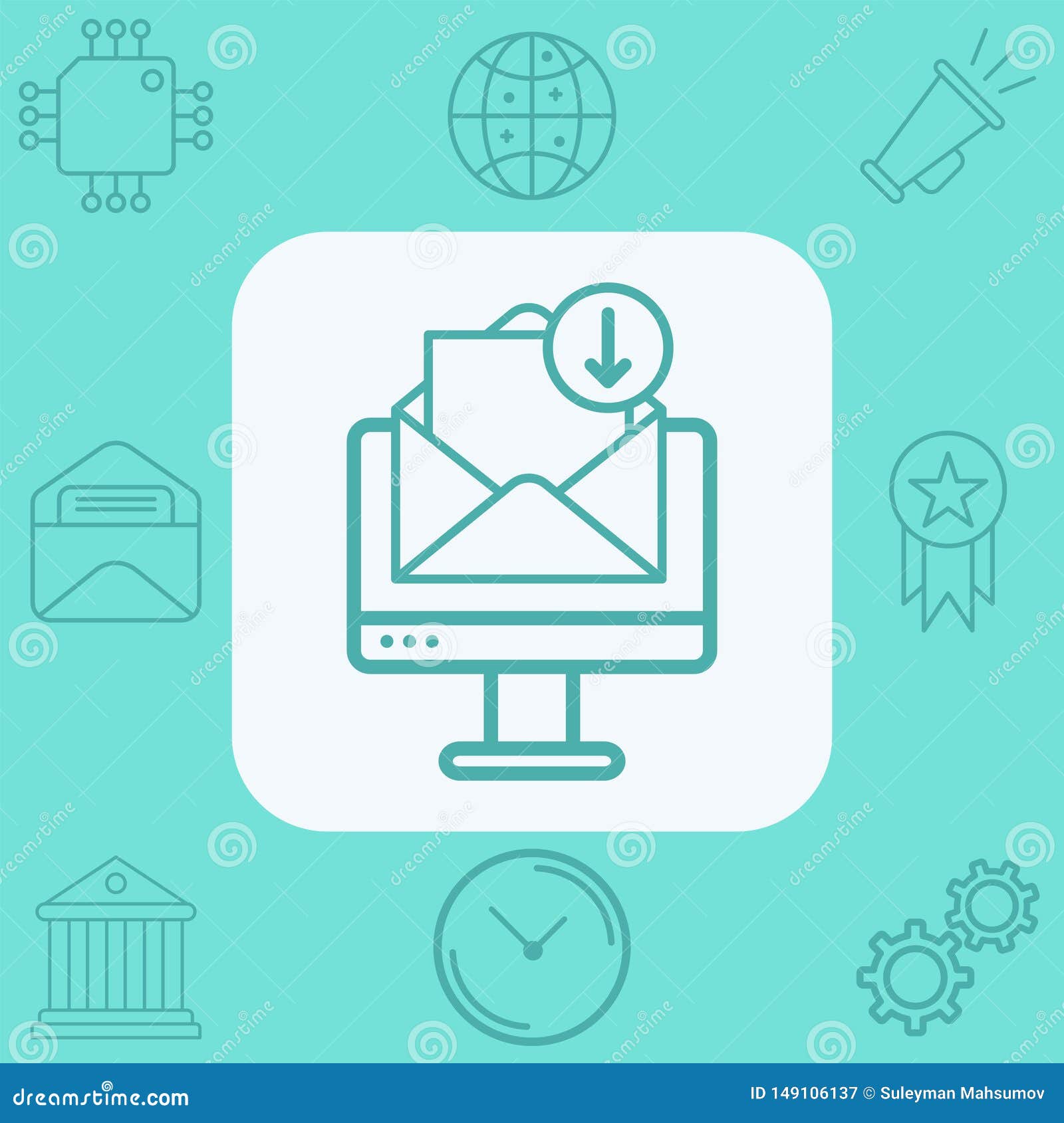 Computer with Mail Vector Icon Sign Symbol Stock Vector - Illustration ...