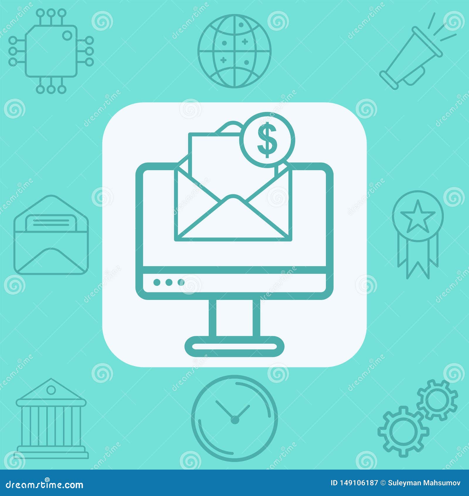 Computer with Mail Vector Icon Sign Symbol Stock Illustration ...
