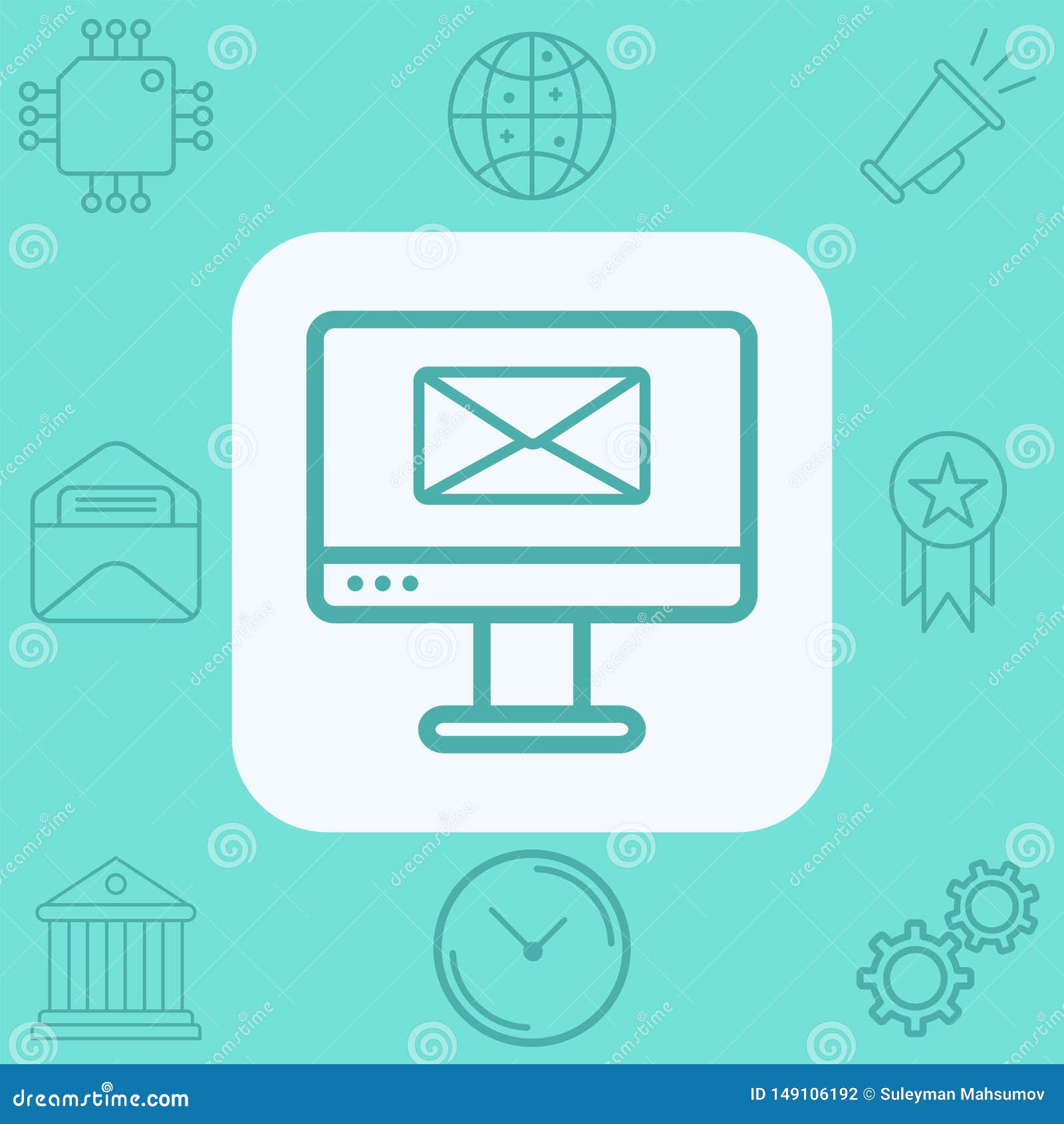 Computer with Mail Vector Icon Sign Symbol Stock Illustration ...