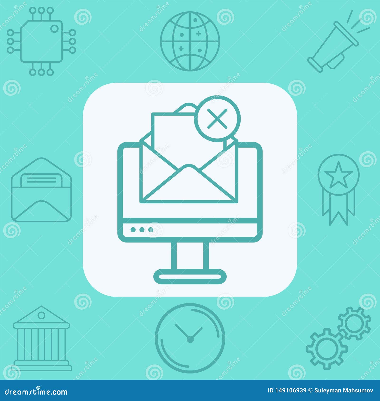 Computer with Mail Vector Icon Sign Symbol Stock Illustration ...