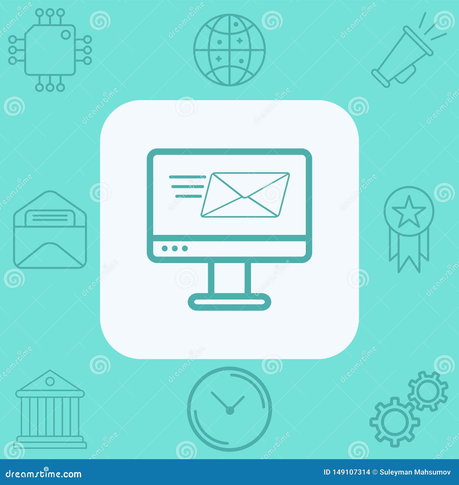 Computer with Mail Vector Icon Sign Symbol Stock Illustration ...