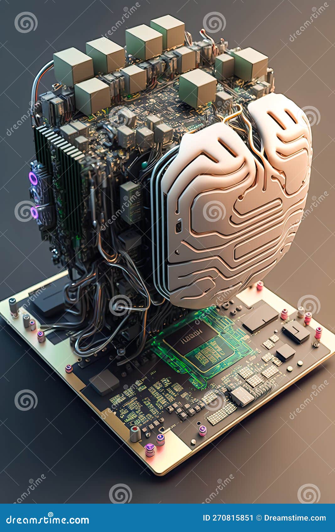 Computer Main Board with AI Electronic Brain on Top for Futuristic ...