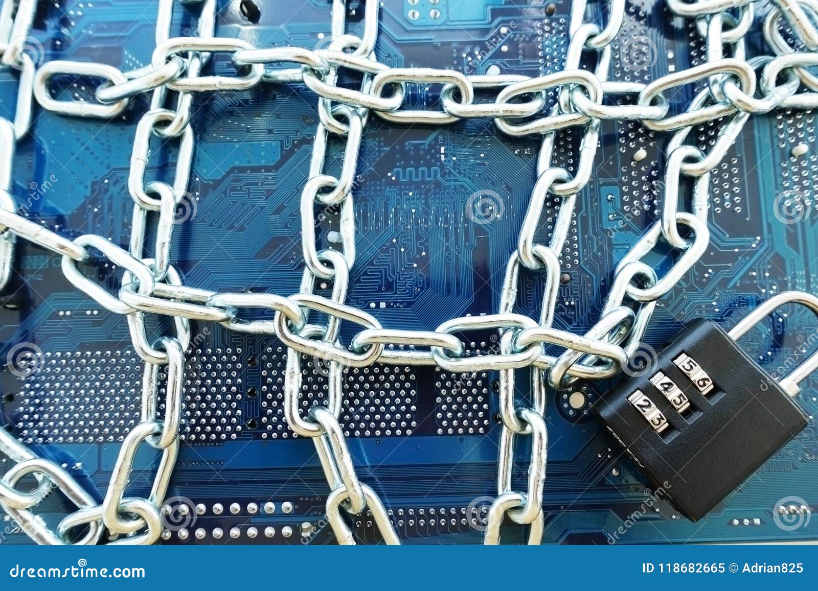 Computer Mainboard with Chain and Padlock, Information Technology ...