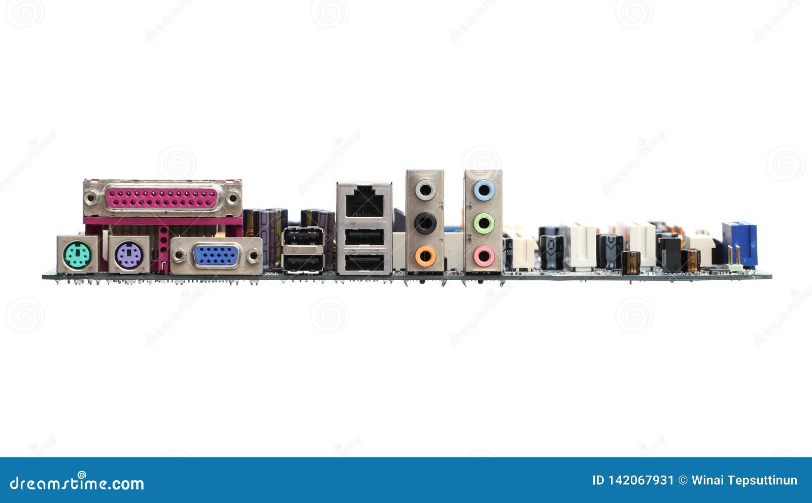 Computer Mainboard Rear View Stock Image - Image of port, connector ...
