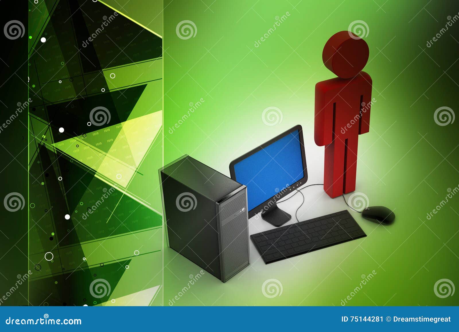 Computer with man stock illustration. Illustration of send - 75144281