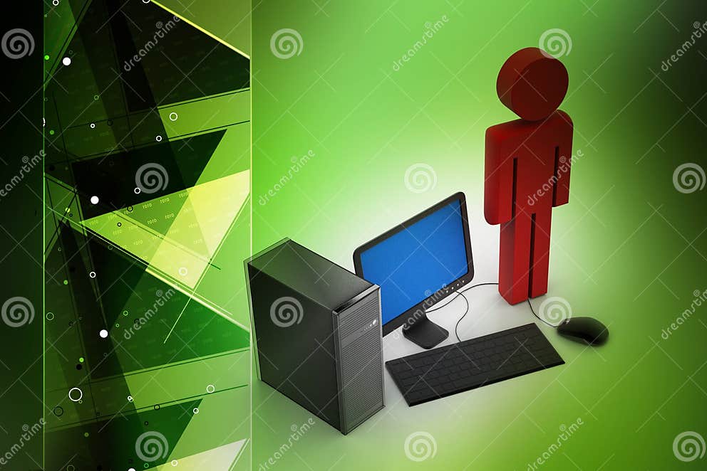 Computer with man stock illustration. Illustration of send - 75144281
