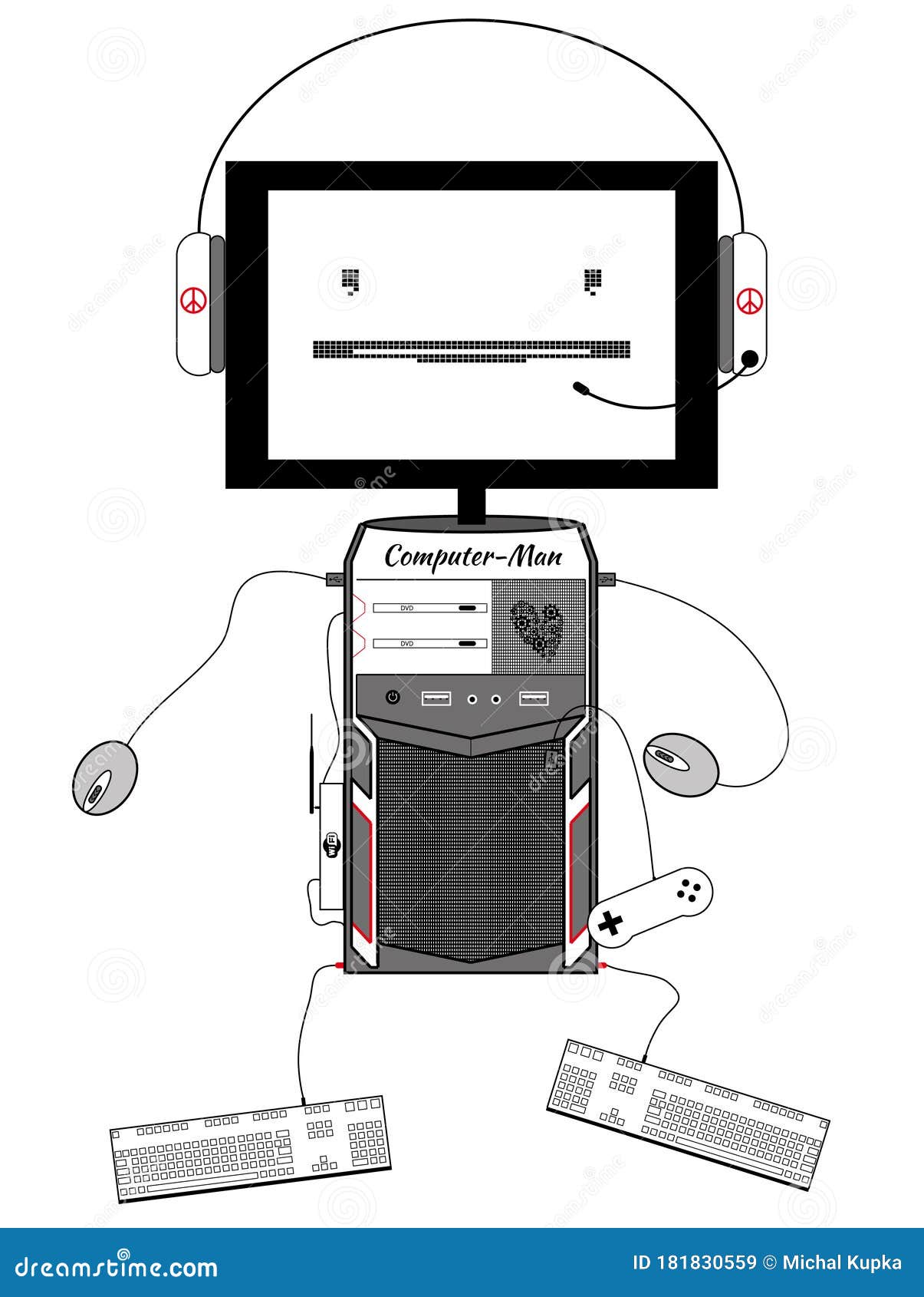 Computer Man. Superhero for Whole Internet Made from Hardware ...