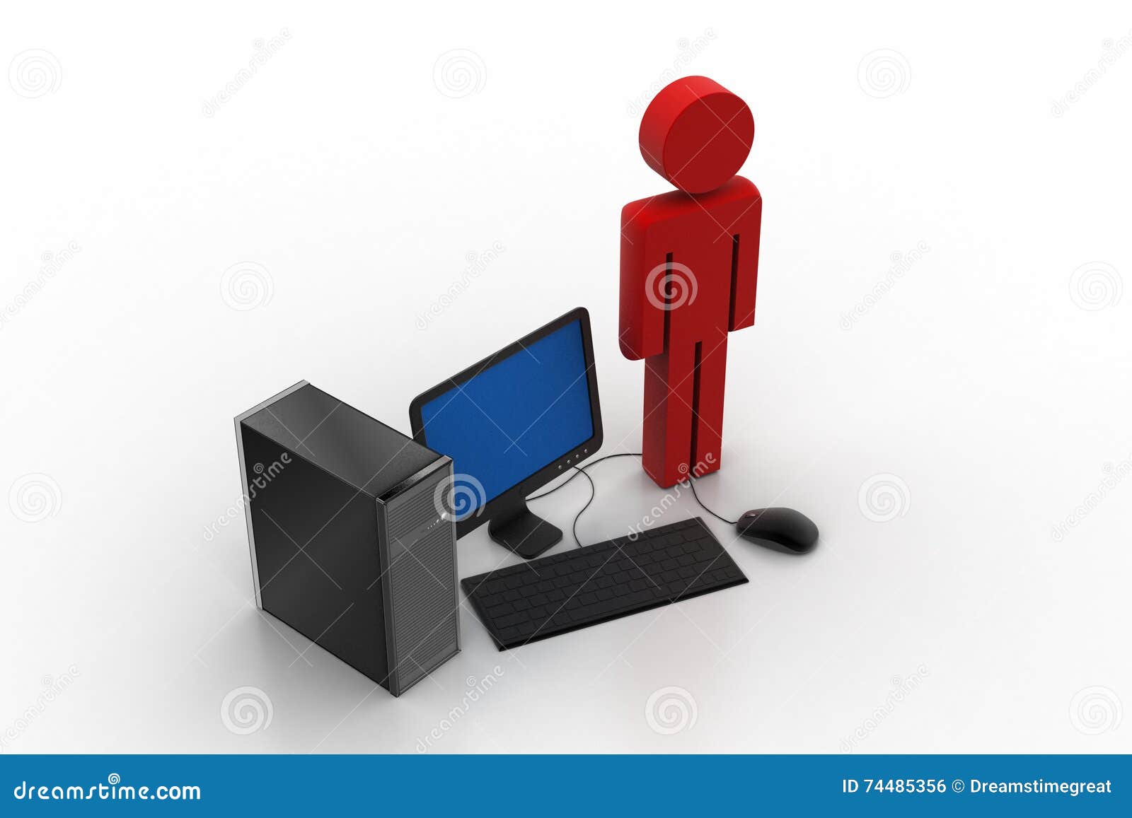 Computer with man stock illustration. Illustration of computer - 74485356
