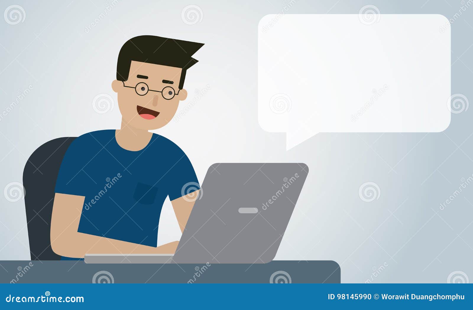 Computer Man Working in Office Room. Stock Vector - Illustration of ...