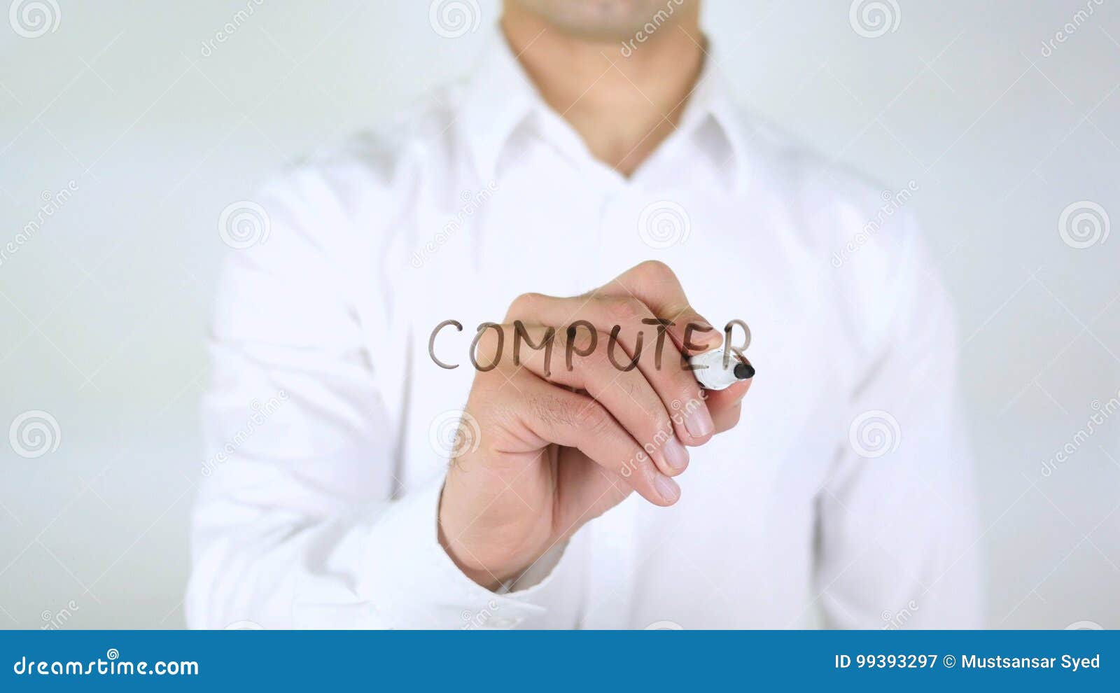 Computer, Man Writing on Glass, Handwritten Stock Image - Image of ...