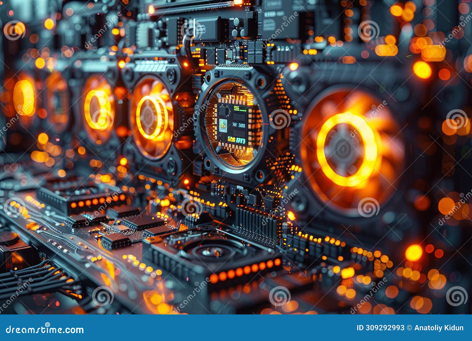 A Computer with Many Computer Chips and the Fans on the Tower, Photo ...