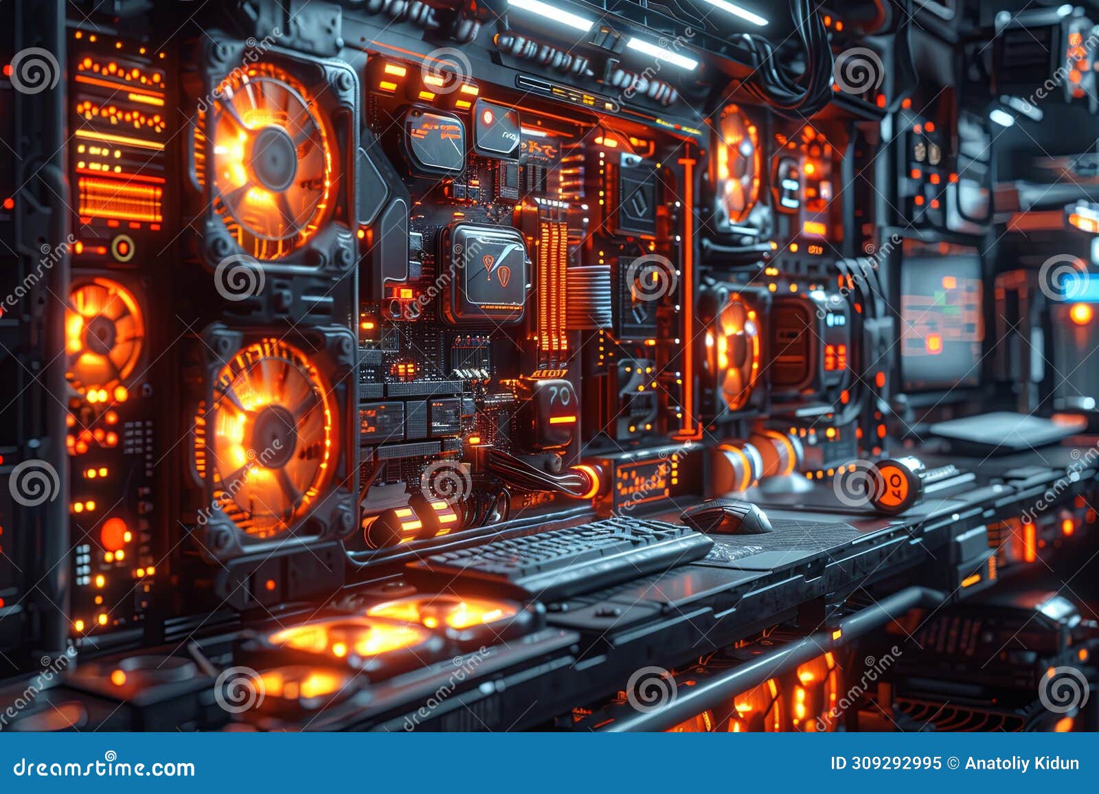 A Computer with Many Computer Chips and the Fans on the Tower, Photo ...