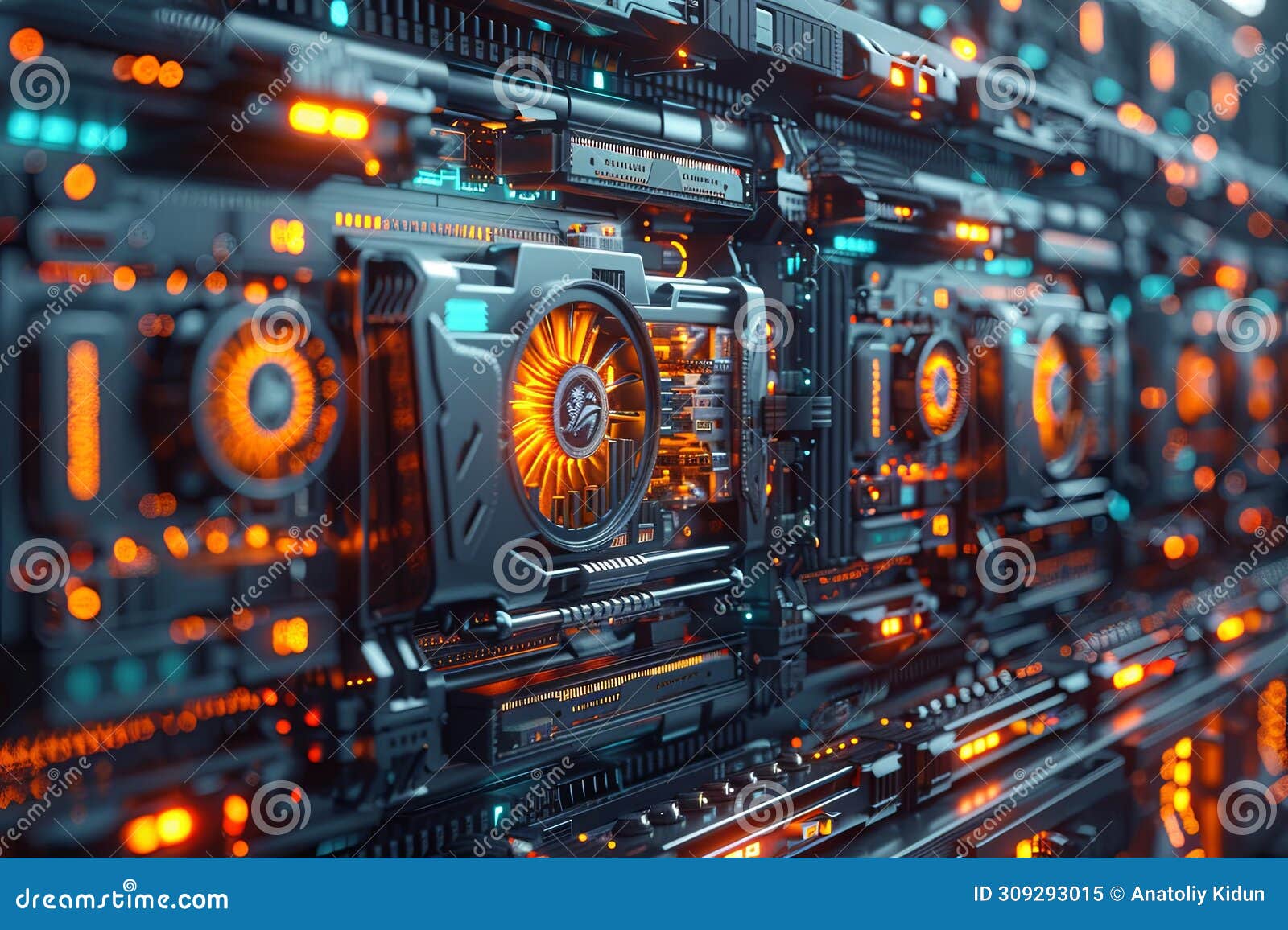 A Computer with Many Computer Chips and the Fans on the Tower, Photo ...