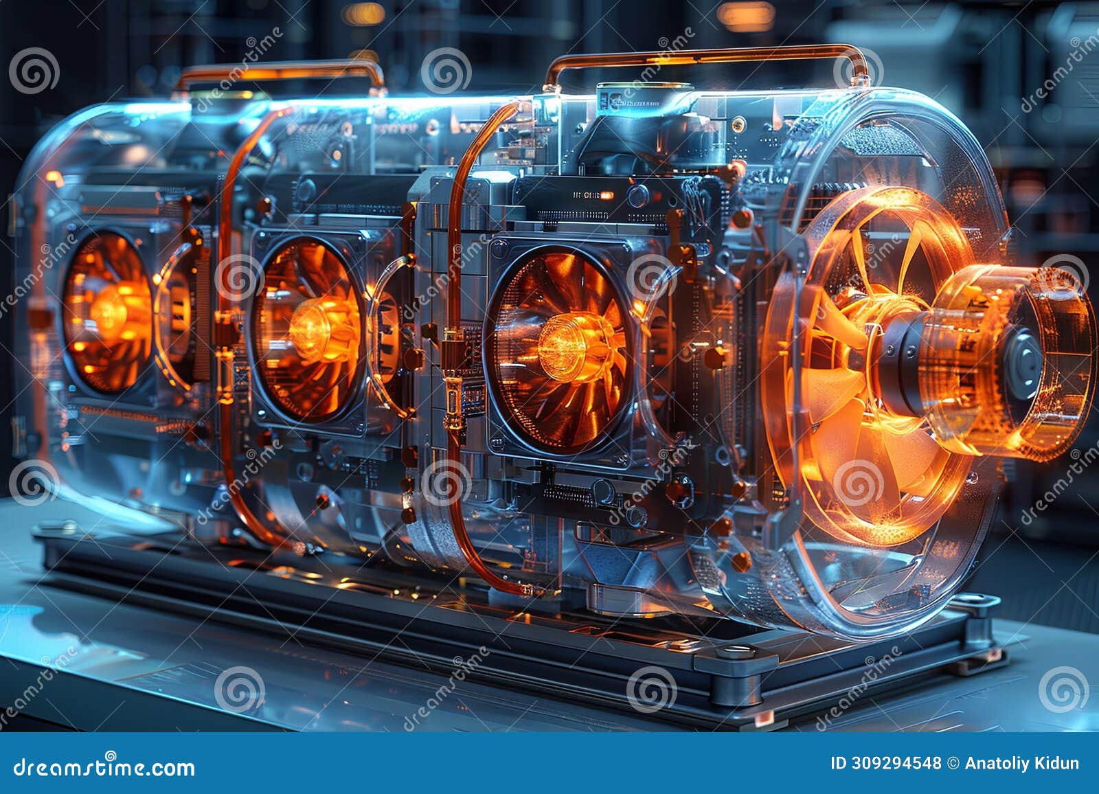 A Computer with Many Computer Chips and the Fans on the Tower, Photo ...