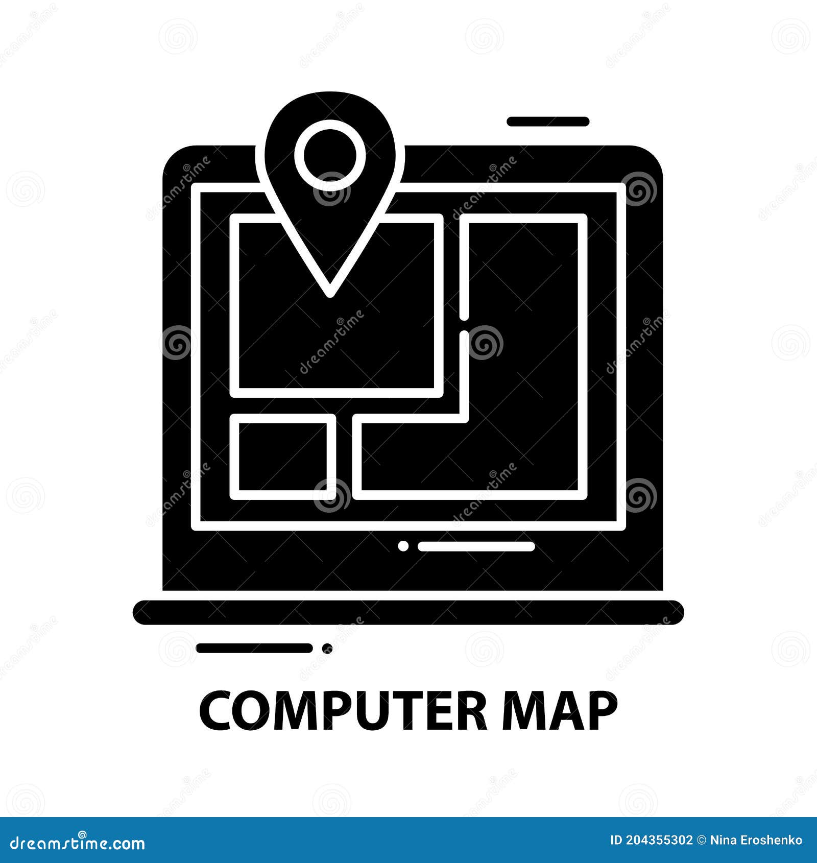 Computer Map Icon, Black Vector Sign with Editable Strokes, Concept ...