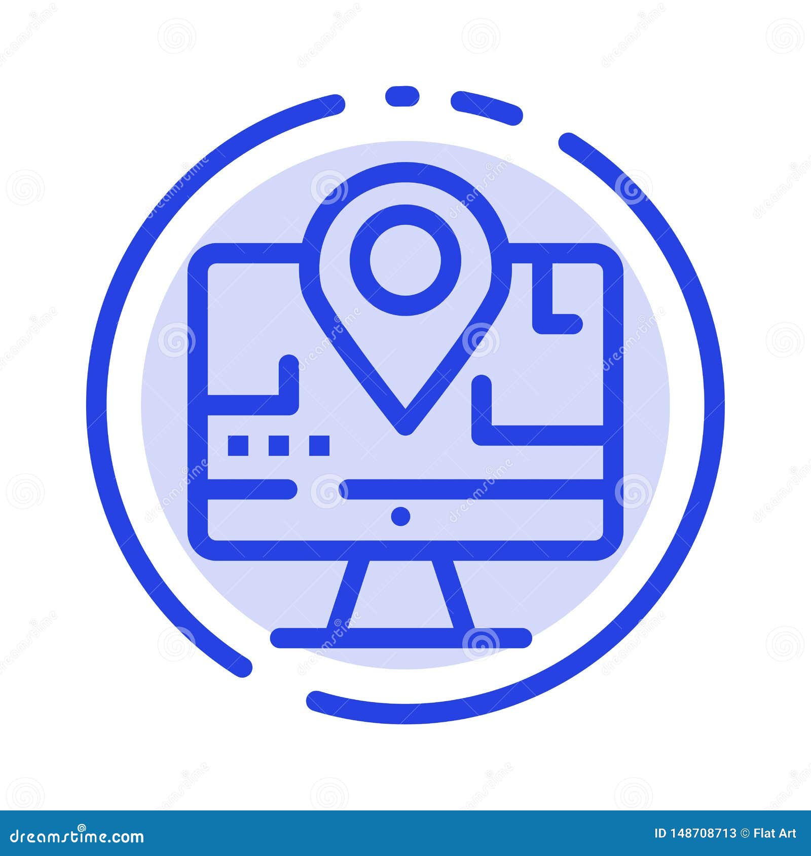 Computer, Map, Location, Education Blue Dotted Line Line Icon Stock ...