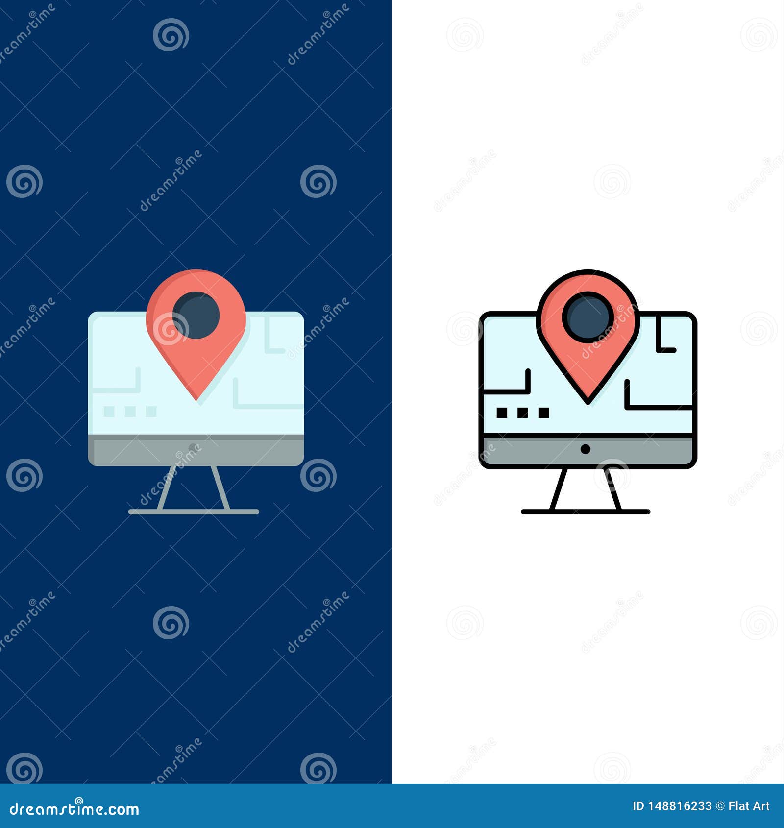 Computer, Map, Location, Education Icons. Flat and Line Filled Icon Set ...